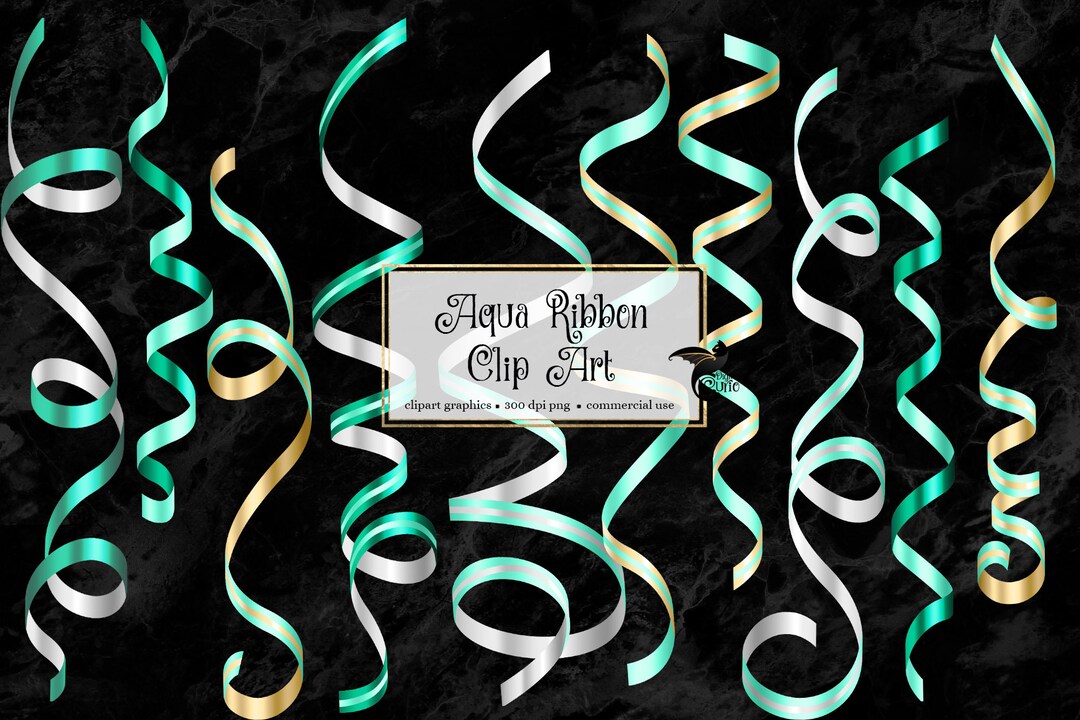 Aqua Ribbon Clip Art - Curling Ribbons in Png Format Instant Download ...