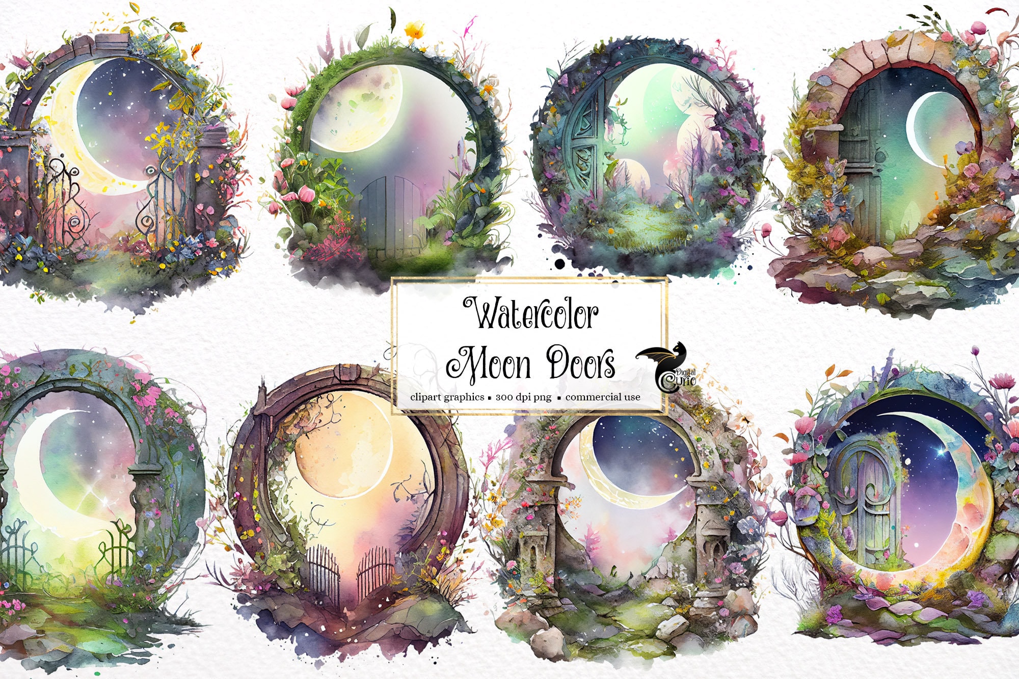 Watercolor Moon Doors Clipart Magic Garden Gate Fairy Clip - Etsy Canada
