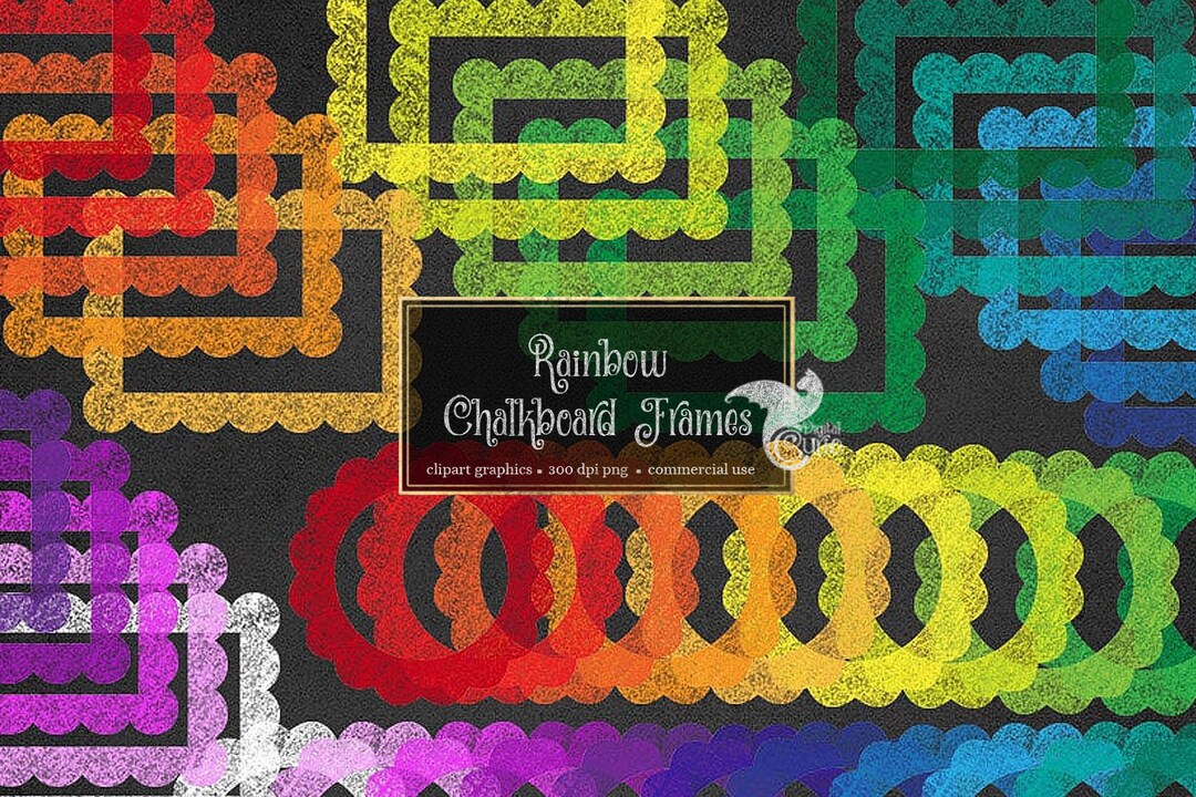 Rainbow Chalkboard Frames Clipart, Scalloped Frames, Chalk Photo ...