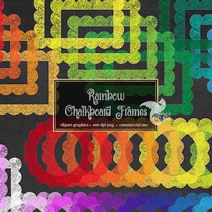 Rainbow Chalkboard Frames Clipart, Scalloped PNG (digital Download) - Etsy
