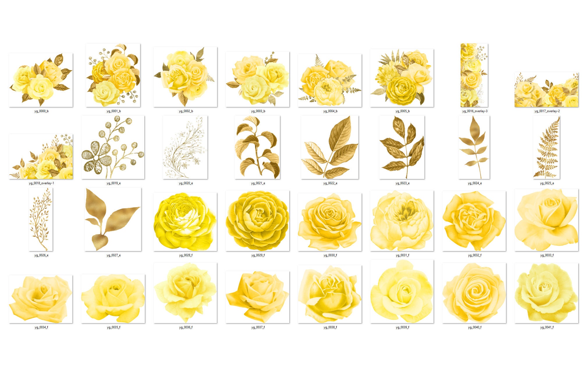 Yellow and Gold Floral Clip Art Digital Clipart Graphics of - Etsy