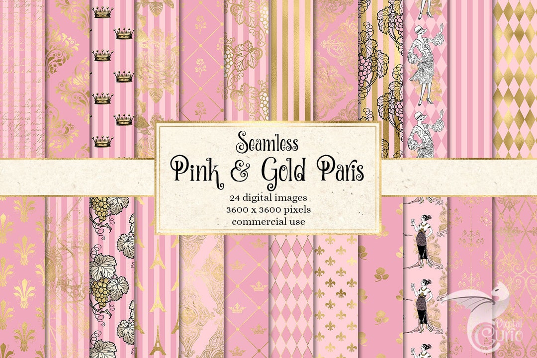 Pink and Gold Paris Digital Paper, Seamless French Pattern (digital ...