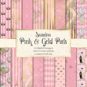 Pink and Gold Paris Digital Paper, Seamless French Pattern (digital ...