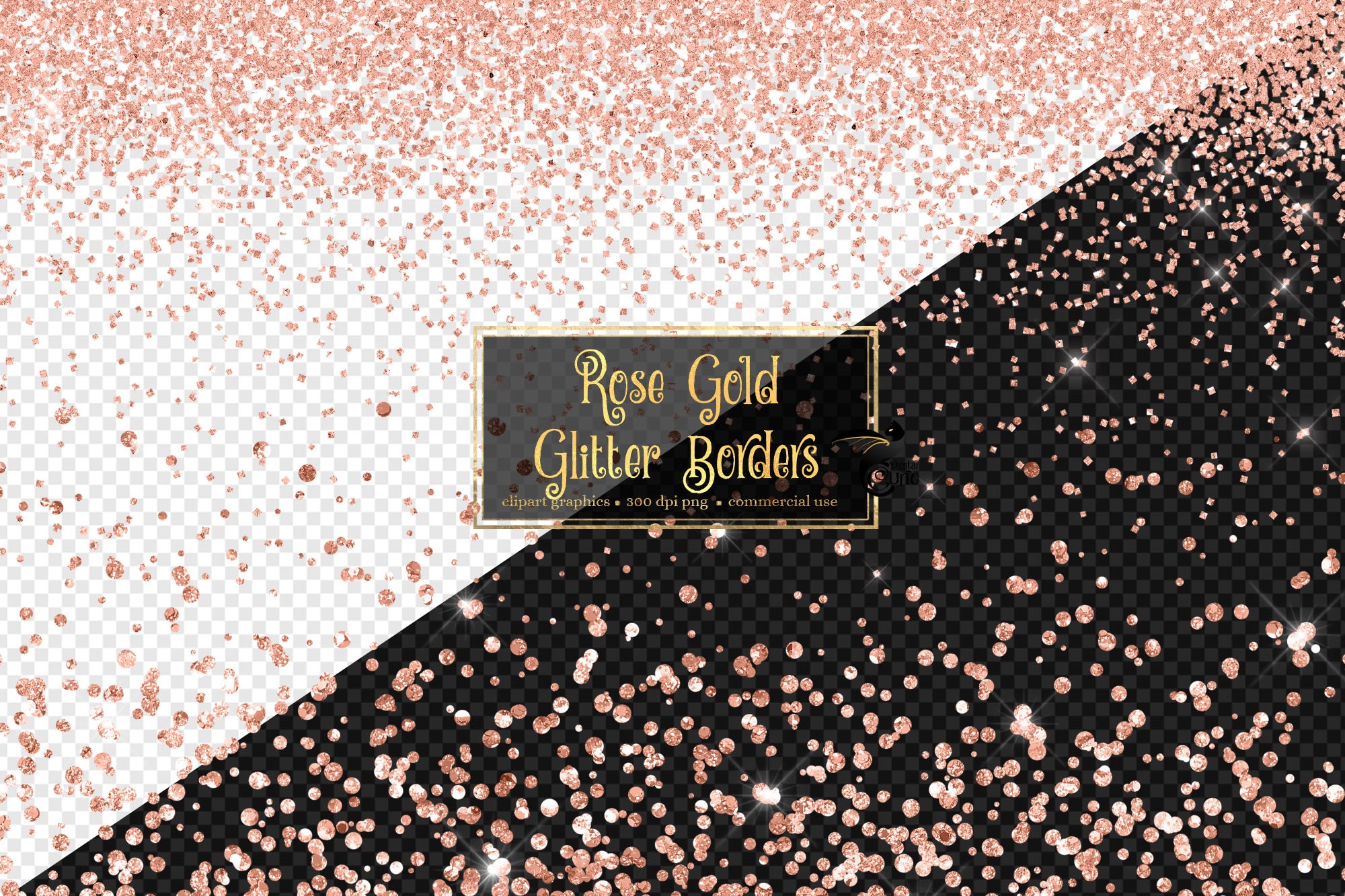 Rose Gold Glitter Borders Clipart Glitter Png Overlays Clip - Etsy