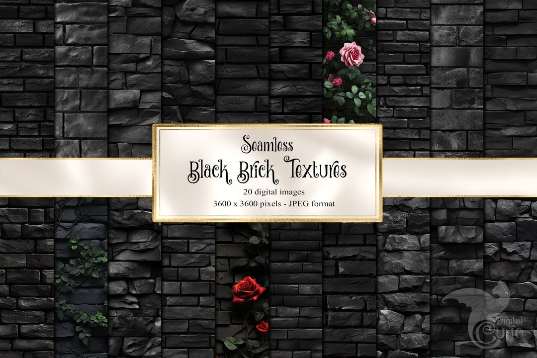 Black Brick Textures Digital Paper, Seamless Rustic Brick Wall Digital ...