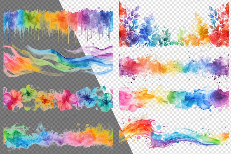 Seamless Watercolor Rainbow Borders - Digital Instant Download Clip Art ...