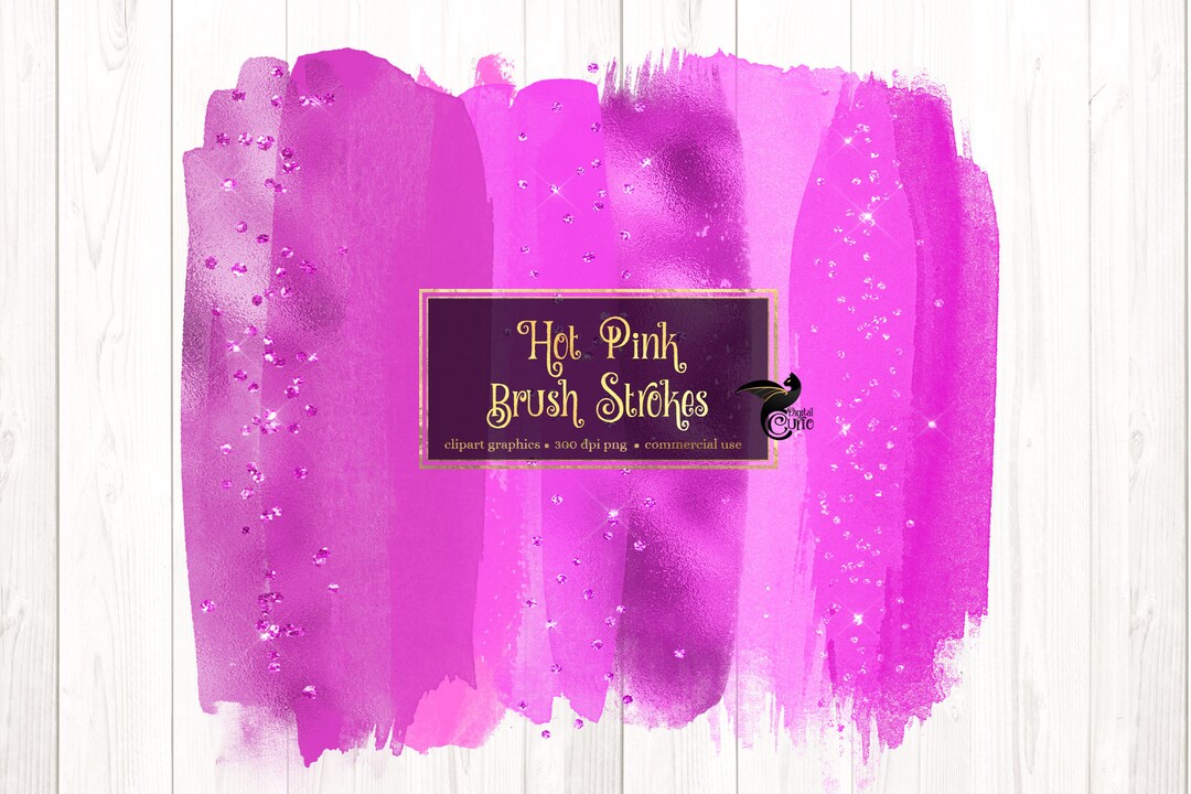 Hot Pink Brush Strokes Clipart, Glitter Watercolor Paint Elements in ...