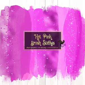 Hot Pink Brush Strokes Clipart, Glitter Watercolor Paint Elements in ...