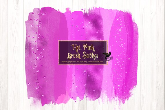Hot Pink Brush Strokes Clipart Glitter Watercolor Paint | Etsy