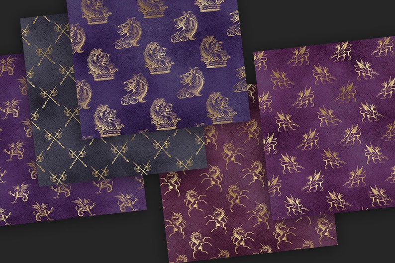 Heraldic Purple and Gold Digital Paper Seamless Gold Heraldry - Etsy