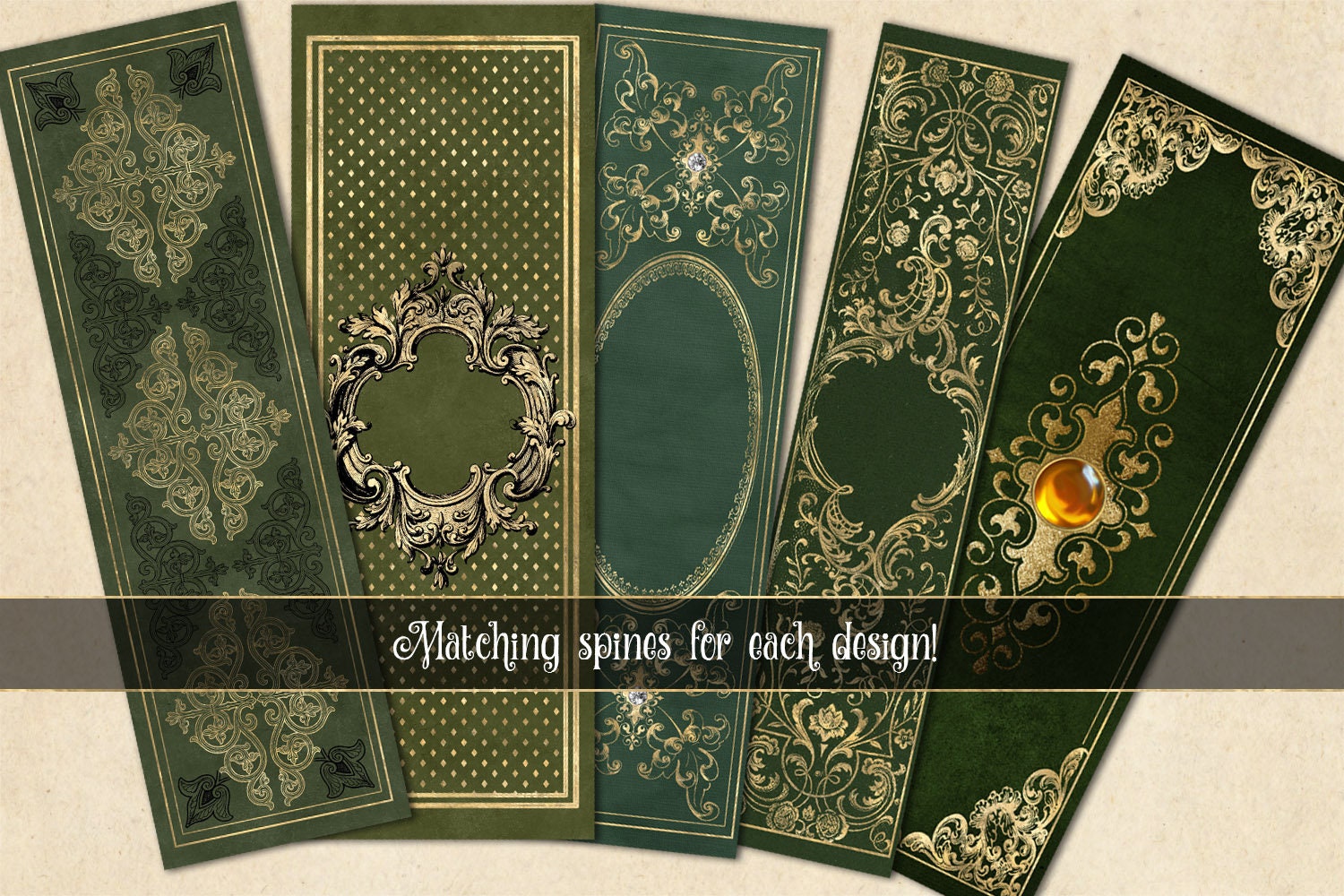 Gilded Green Book Covers Printable Decorative Gilded Book - Etsy
