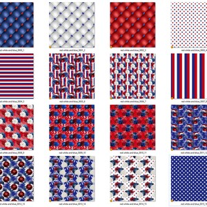 Red White and Blue Floral Digital Paper, Seamless Patriotic Flower ...