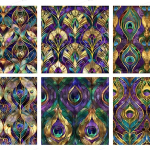 Peacock Stained Glass Digital Paper, Seamless Textures (digital ...