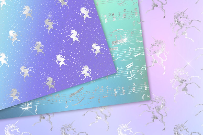 Silver Unicorn Pastel Digital Paper Backgrounds in Soft Ombre - Etsy