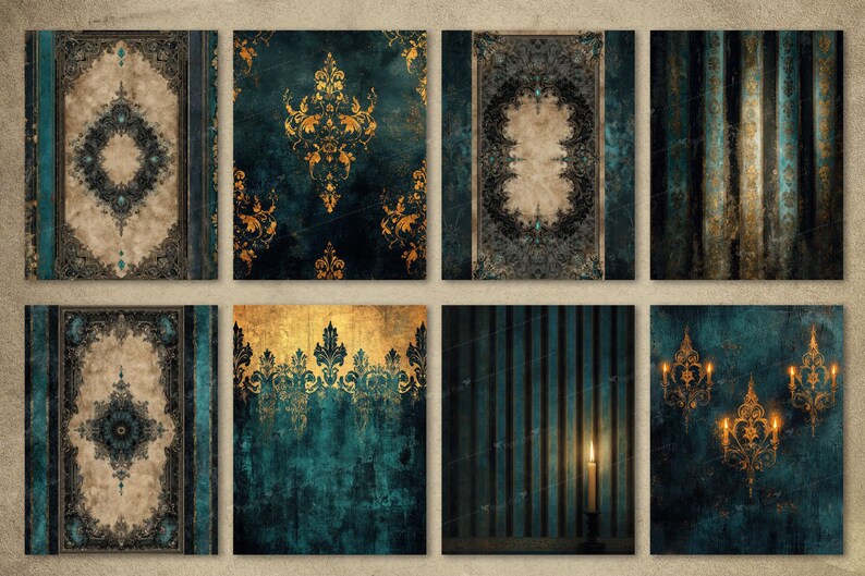 Teal Gothic Journal Paper, Dark Academia Printable, Vintage Gothic, 8 ...