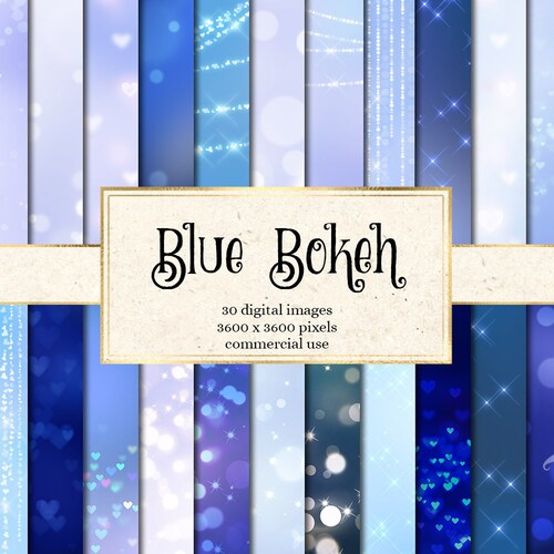 Blue Bokeh Digital Paper Printable Backgrounds With Hearts - Etsy
