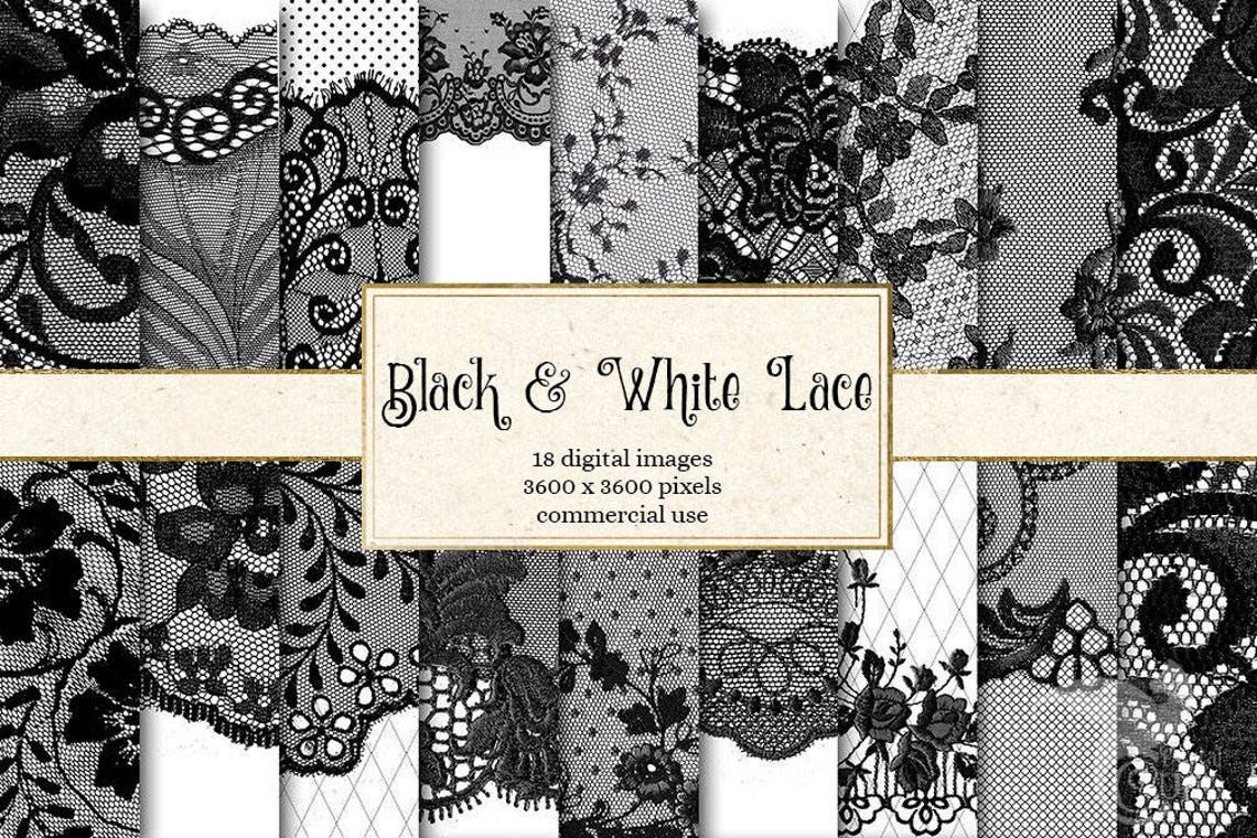 Black and White Lace Digital Paper Black and White Scrapbook - Etsy