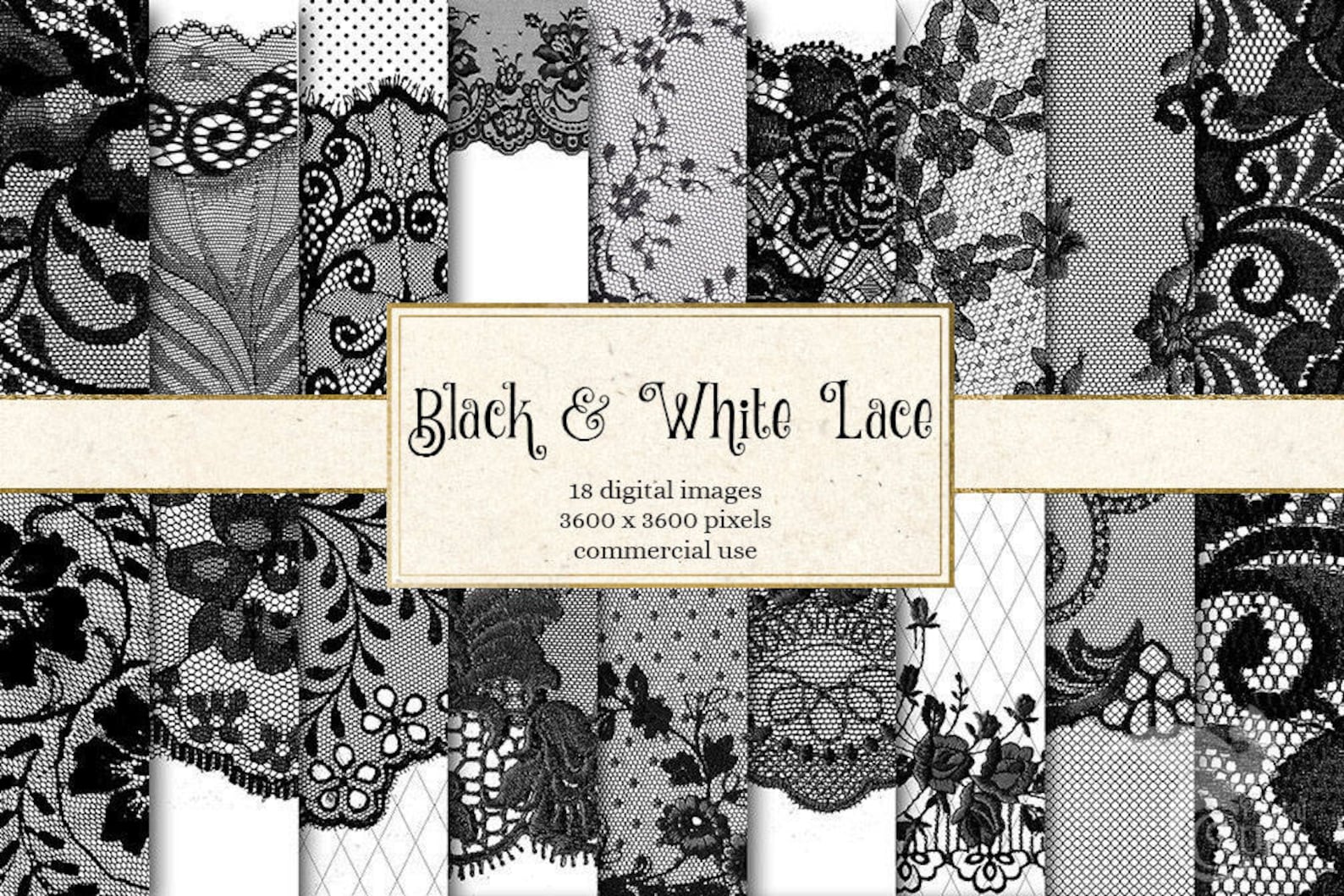 Black and White Lace Digital Paper Black and White Scrapbook - Etsy