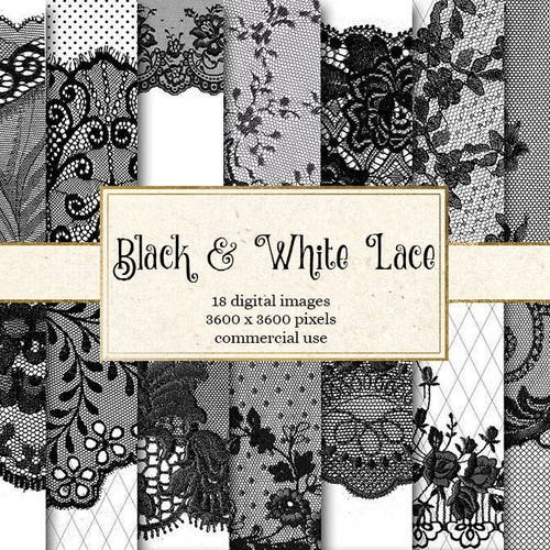 Black and White Lace Digital Paper Black and White Scrapbook - Etsy