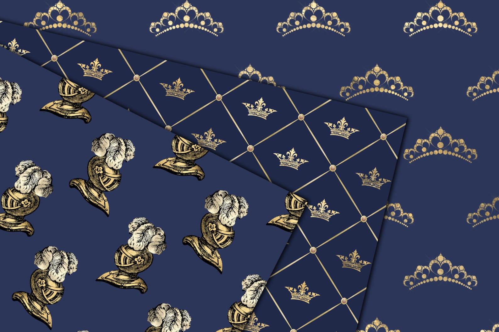 Navy and Gold Princess Digital Paper Seamless Fairy Princess - Etsy