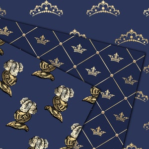 Navy and Gold Princess Digital Paper, Seamless Fairy Princess Patterns ...