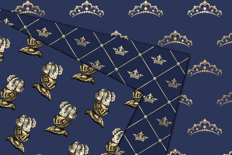 Navy and Gold Princess Digital Paper, Seamless Patterns (digital ...