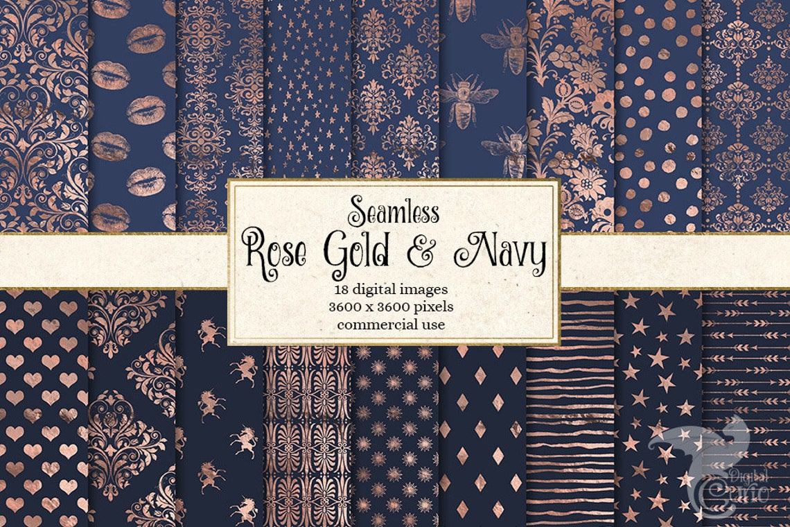 Rose Gold and Navy Digital Paper Royal Seamless Rose Gold | Etsy