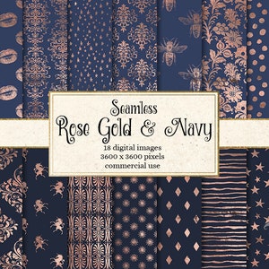 Rose Gold and Navy Digital Paper, Royal Seamless Rose Gold Patterns ...