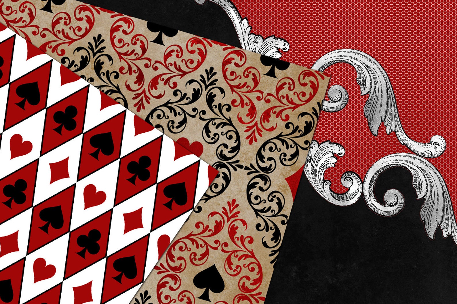 Playing Cards Digital Paper Seamless Card Patterns With | Etsy