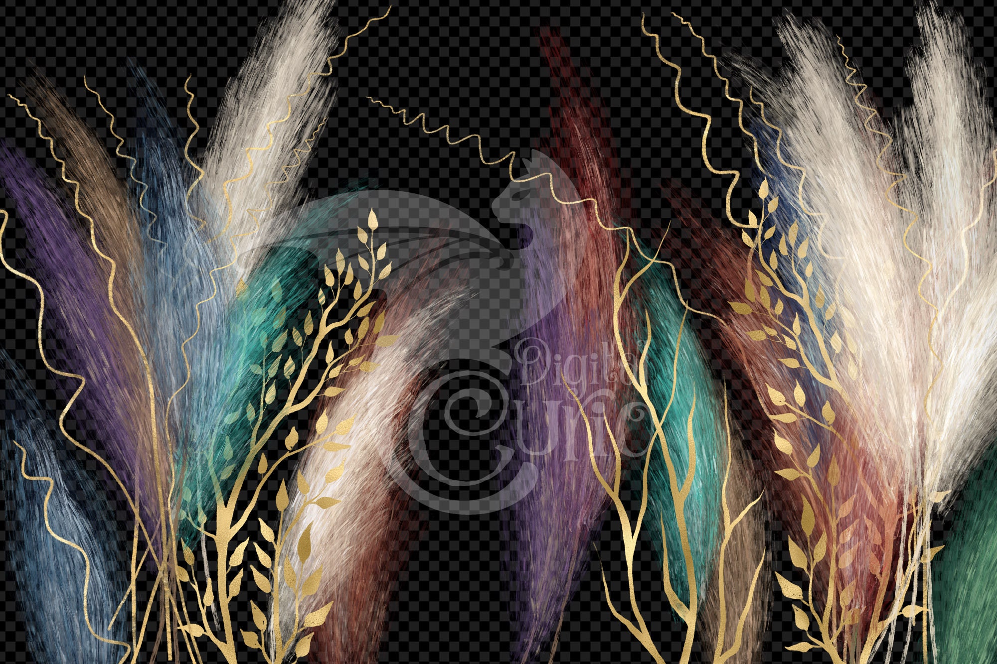 Pampas Grass Clip Art Digital Graphics Boho Style With Gold - Etsy