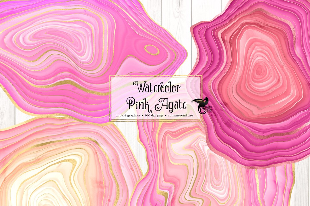 Watercolor Pink Agate Clipart, Agate and Geode Digital Graphic Elements ...