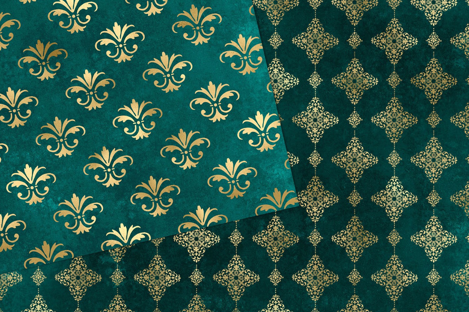 Turquoise and Gold Damask Digital Paper Seamless Damask | Etsy