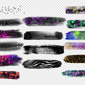Black and Neon Brush Strokes Clipart, Abstract 80s Art in Digital PNG ...