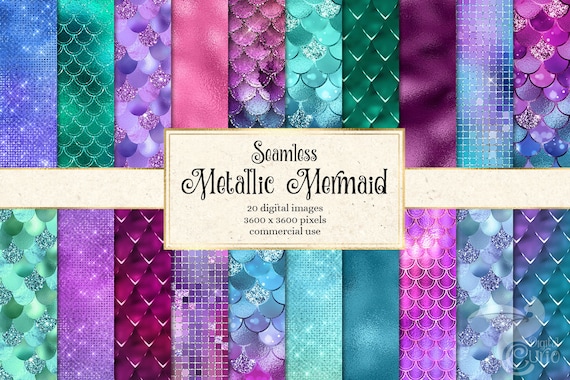 Mermaid Digital Papers and Backgrounds with Scale Texture Papercraft ...