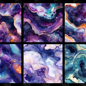Celestial Agate Digital Paper, Geode Crystal Galaxy Texture Backgrounds ...