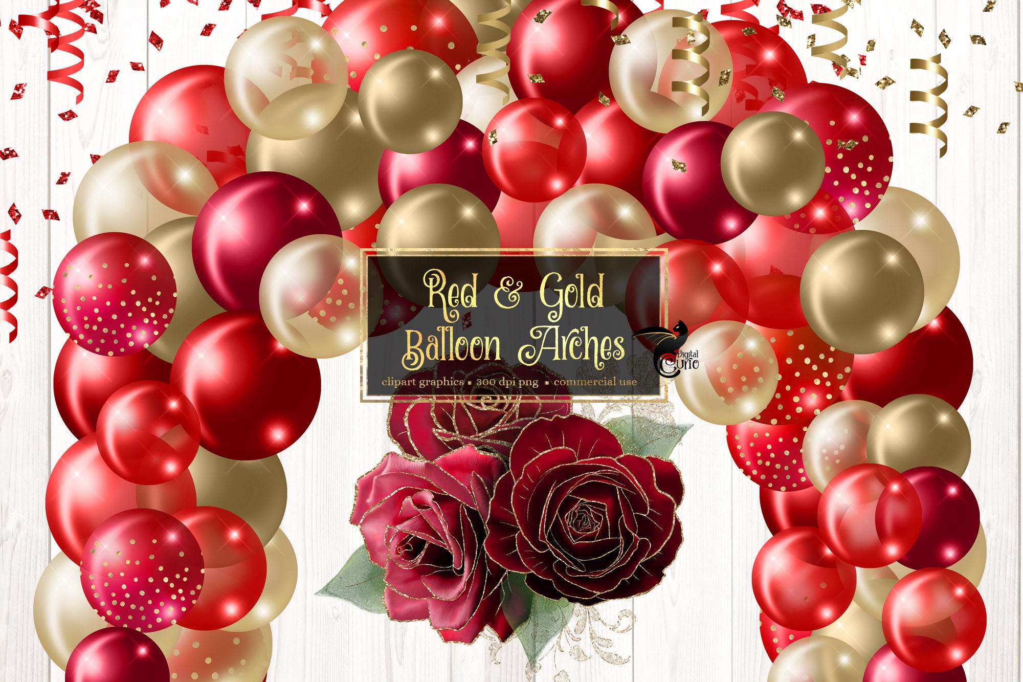 Red and Gold Balloon Arch Clipart balloon png digital | Etsy