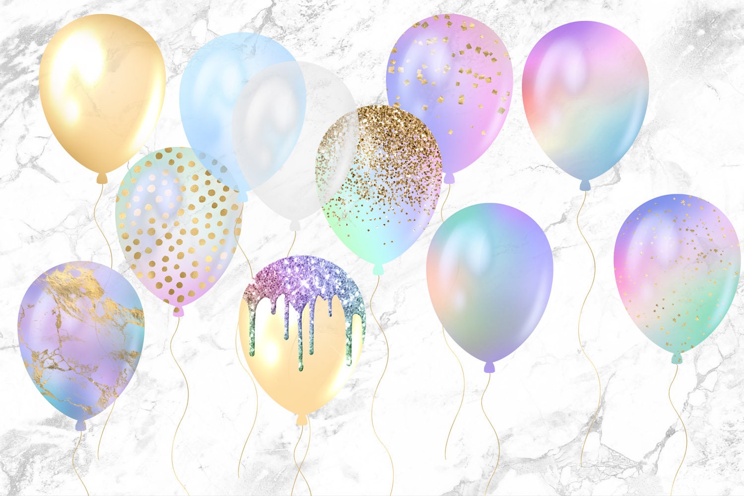 Rainbow Balloons Clipart – Iridescent Pastel Party Graphics (digital ...