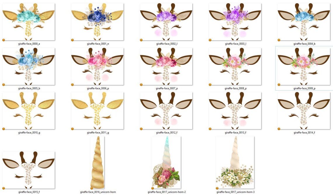 Giraffe Faces Clipart, Floral Unicorn Horns (digital Download) - Etsy ...