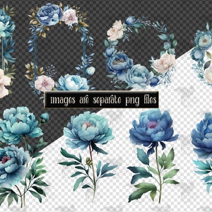 Watercolor Blue Peony Clipart - Peonies in PNG Format Instant Download ...