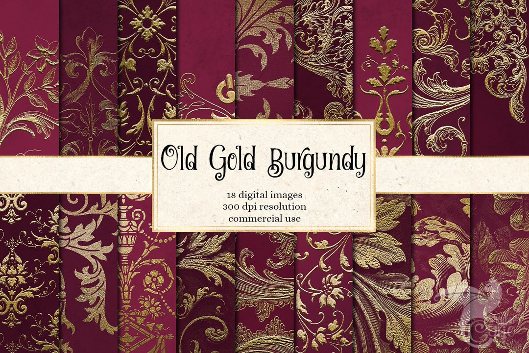 Old Gold Burgundy Digital Paper, Ornate Backgrounds With Baroque ...