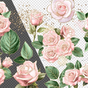 Blush and Gold Glam Rose Clip Art, Digital Instant Download Glitter ...