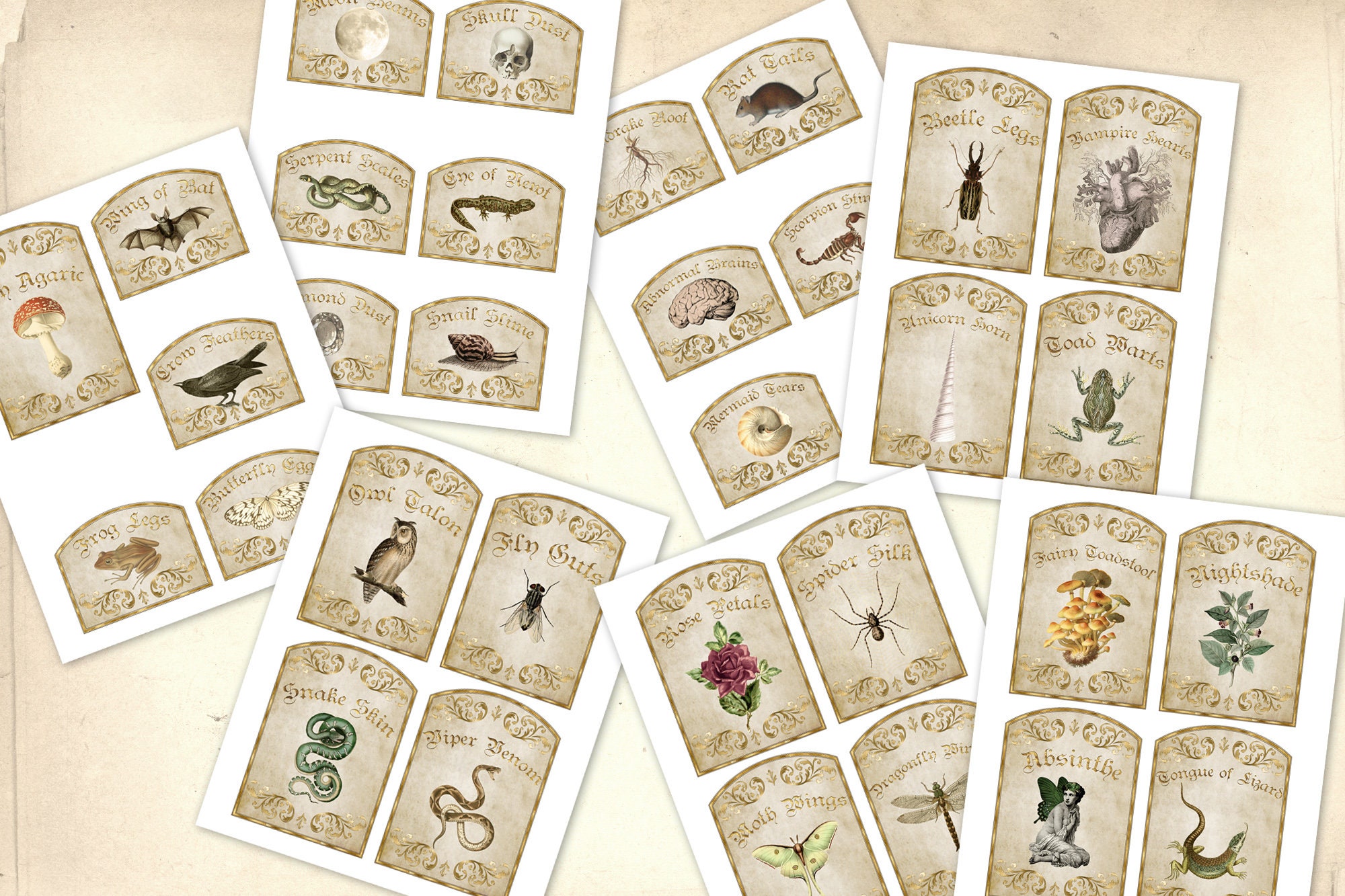 Gold Witch Apothecary Labels Magick Potion Ingredient Labels - Etsy