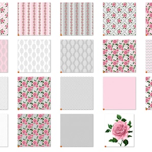 Pink and Gray Shabby Digital Paper, Seamless Floral Patterns Rustic ...