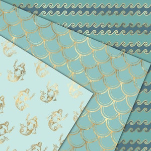 Golden Mermaid Digital Paper, Seamless Mermaid Patterns Pink and ...