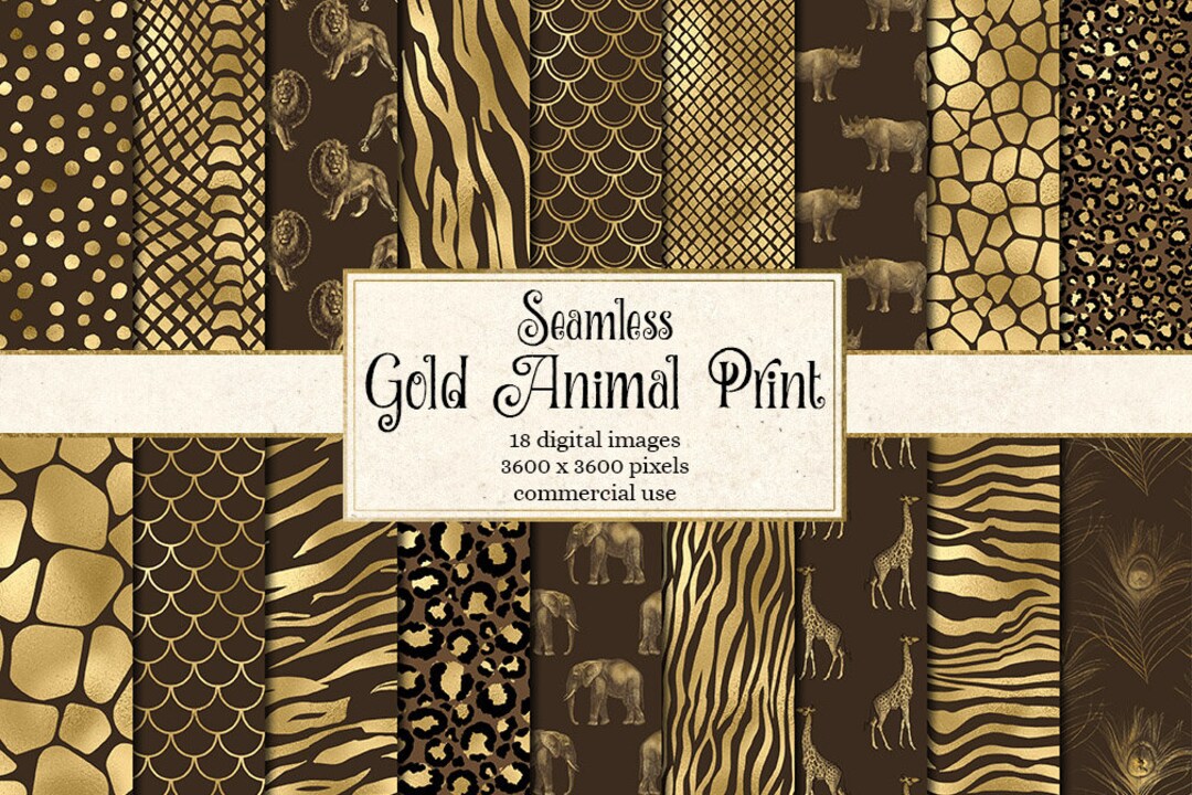 Gold Animal Skins Digital Paper - Seamless African Animal Print ...