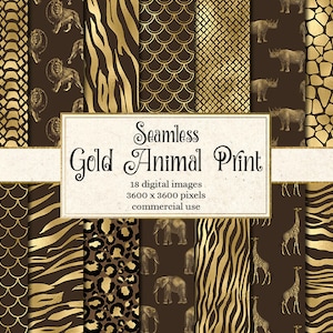 Gold Animal Skins Digital Paper - Seamless African Animal Print ...