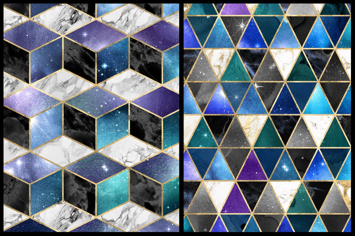 Isometric Galaxy Digital Paper Seamless Watercolor Galaxy | Etsy