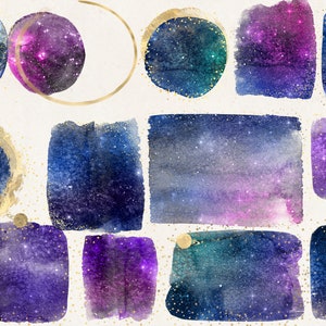 Galaxy and Gold Watercolor Elements Clipart, Watercolour Frames in Gold ...