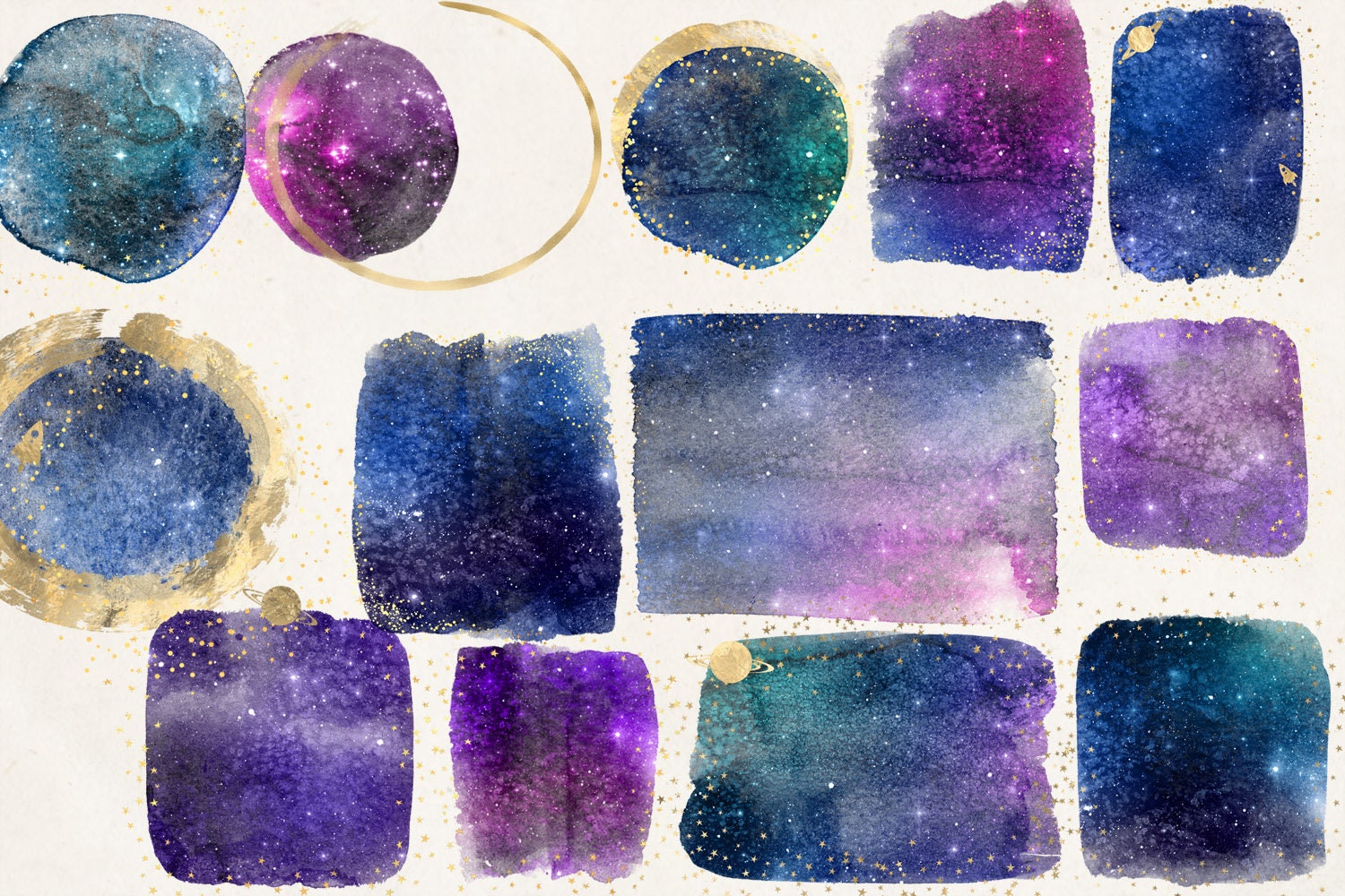 Galaxy and Gold Watercolor Elements Clipart Watercolour - Etsy