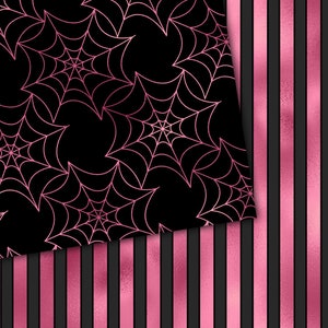 Black and Hot Pink Halloween Digital Paper, Seamless Witch and Skull ...